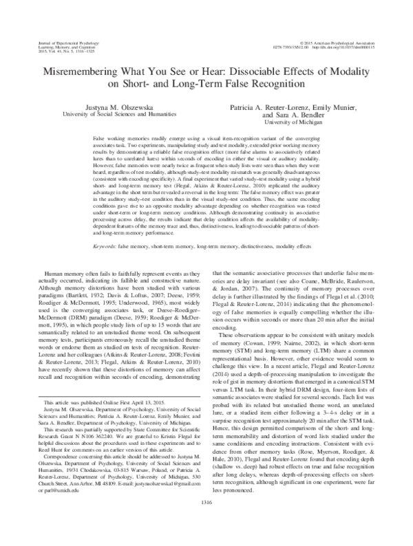 (PDF) Misremembering What You See or Hear: Dissociable Effects of ...