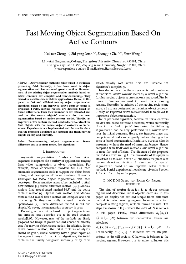 (PDF) Fast Moving Object Segmentation Based On Active Contours | Zhongjie Zhu - Academia.edu
