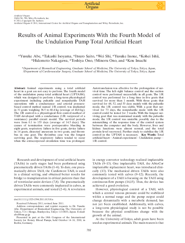 (PDF) Results of Animal Experiments With the Fourth Model of the ...
