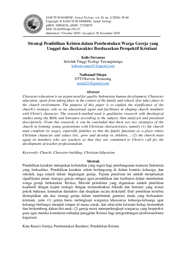 (PDF) Strategi Pendidikan Kristen dalam Pembentukan Warga Gereja yang ...