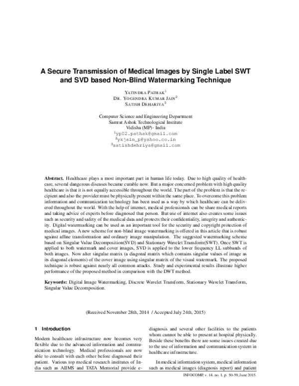 (PDF) A Secure Transmission of Medical Images by Single Label SWT and ...
