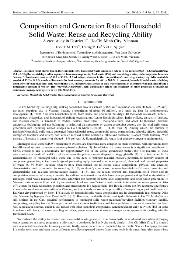 (PDF) Composition and Generation Rate of Household Solid Waste: Reuse ...