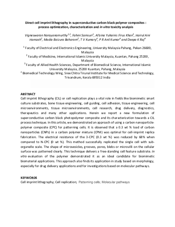 (PDF) Direct cell imprint lithography in superconductive carbon black ...