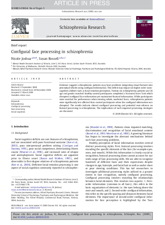 (PDF) Configural face processing in schizophrenia