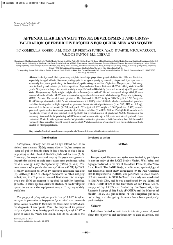 (PDF) Appendicular Lean Soft Tissue: Development and Cross-Validation ...