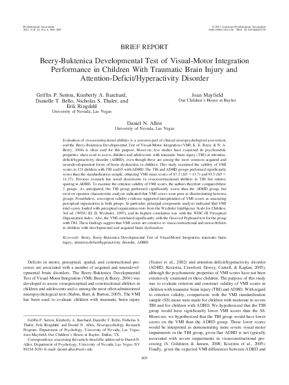 (PDF) Beery-Buktenica Developmental Test of Visual-Motor Integration ...