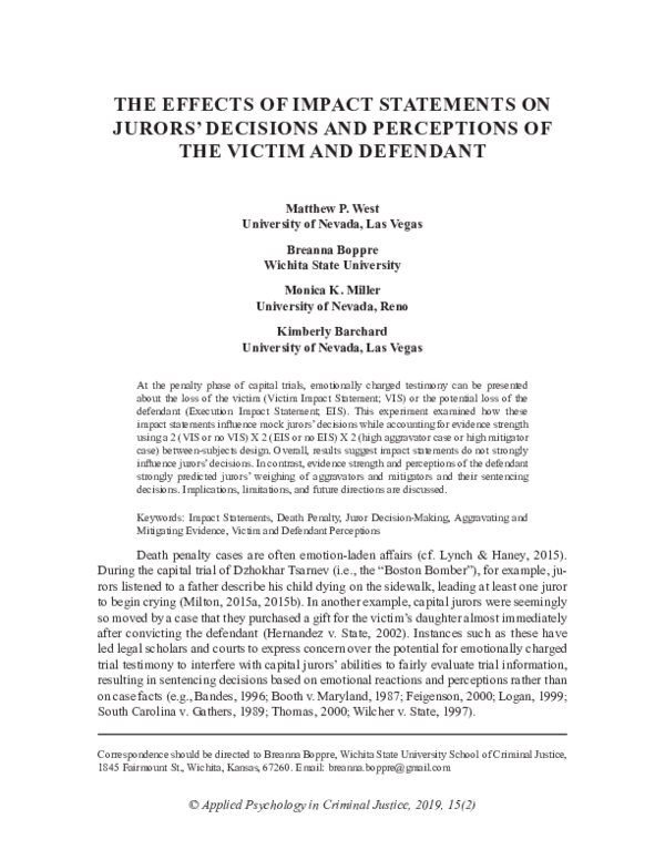 (PDF) The Effects of Impact Statements on Jurors' Decisions and ...