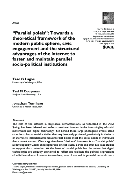 (PDF) Parallel Polis" and the Arab Spring: The Internet as Layer, Difference, and Engine of ...