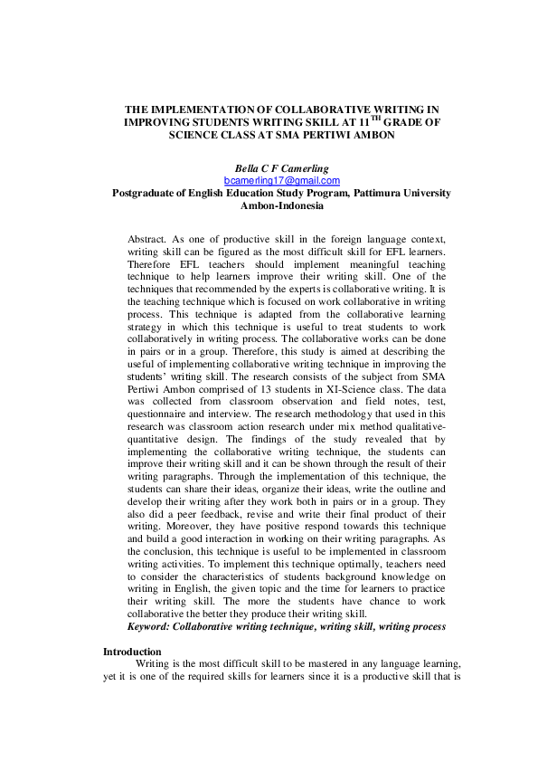 (PDF) The Implementation of Collaborative Writing in Improving Students Writing Skill at 11TH ...