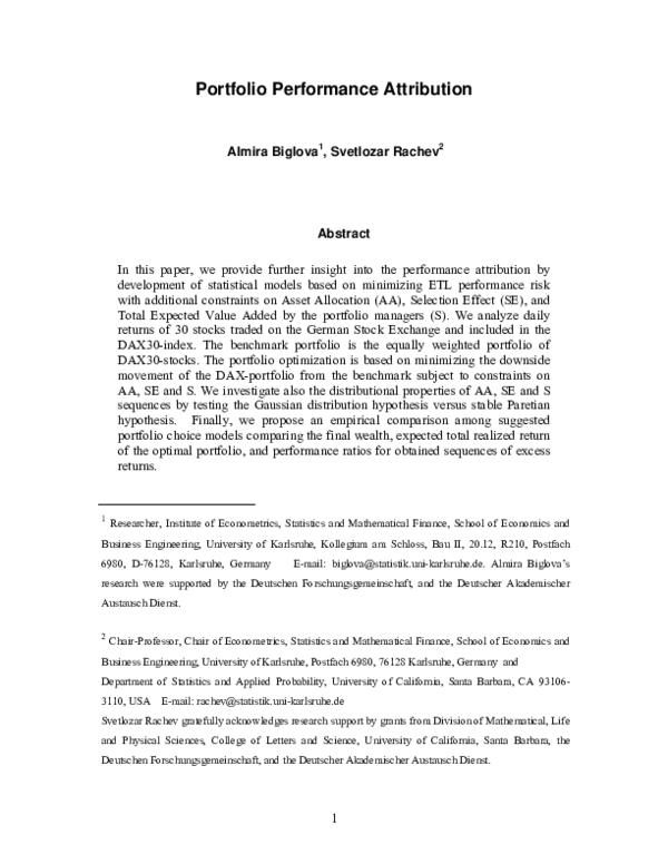 (PDF) Portfolio Performance Attribution