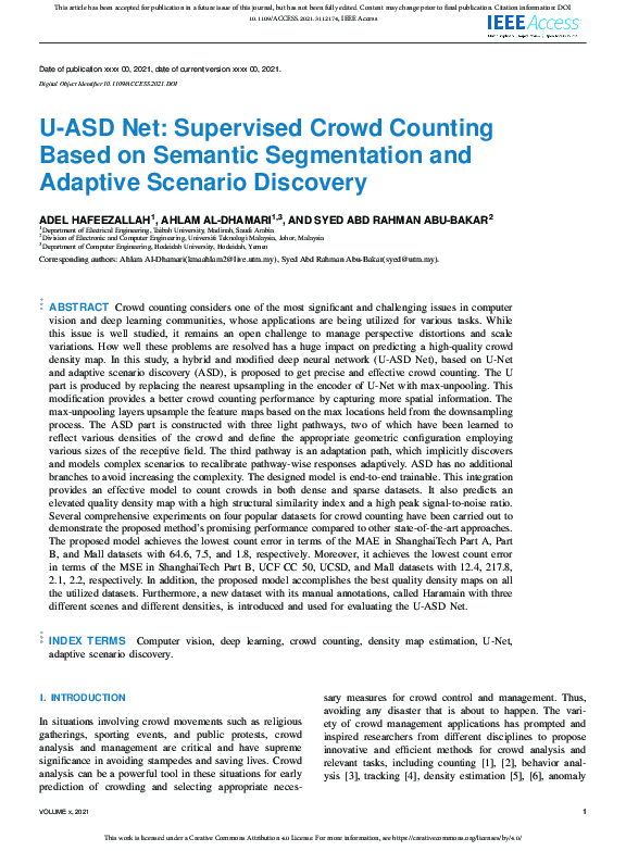 Pdf U Asd Net Supervised Crowd Counting Based On Semantic Segmentation And Adaptive Scenario