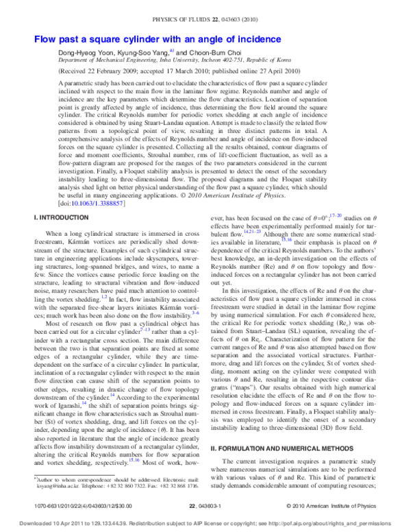 (PDF) Flow past a square cylinder with an angle of incidence