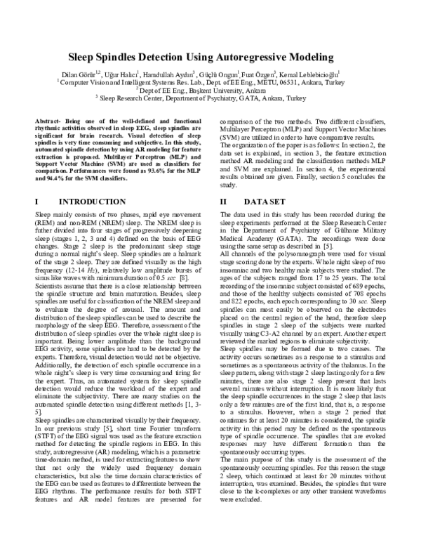 (PDF) Sleep spindles detection using autoregressive modeling