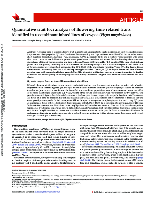 (PDF) Quantitative trait loci analysis of flowering time related traits identified in ...