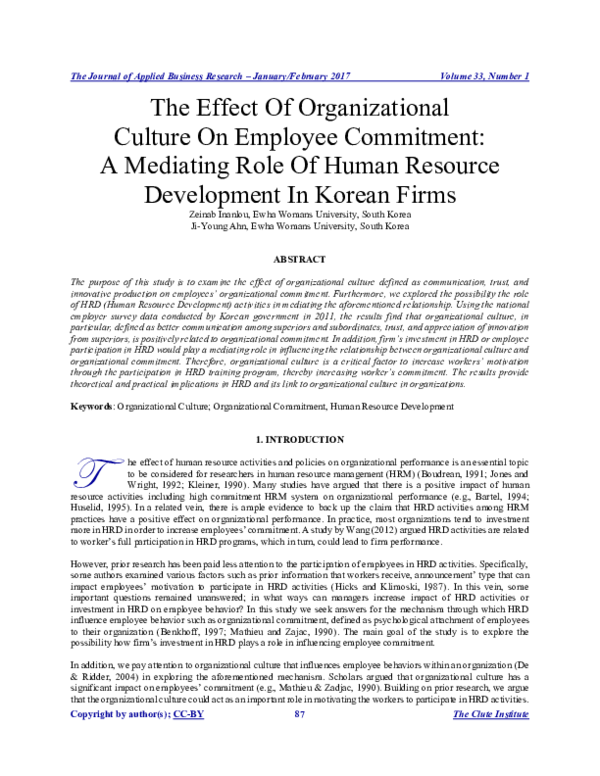 (PDF) The Effect Of Organizational Culture On Employee Commitment: A Mediating Role Of Human ...