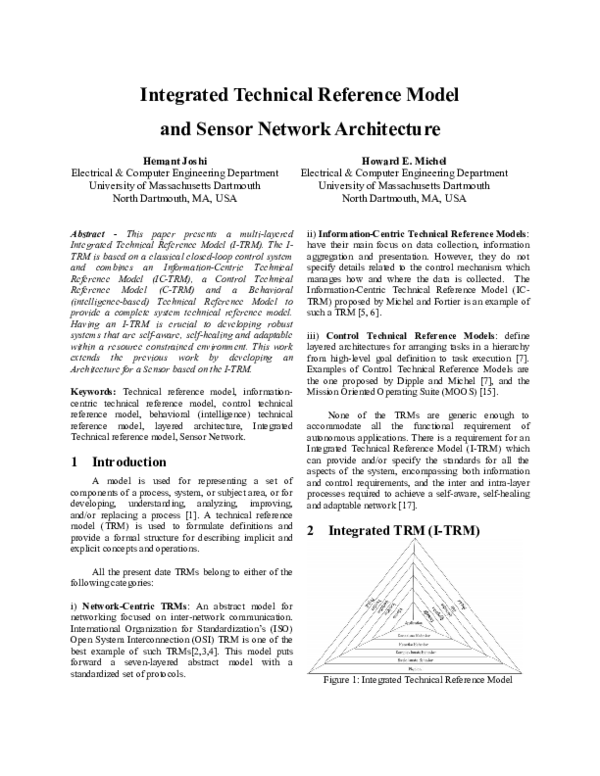 (PDF) Integrated Technical Reference Model and Sensor Network Architecture