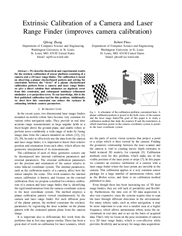 Pdf Extrinsic Calibration Of A Camera And Laser Range Finder