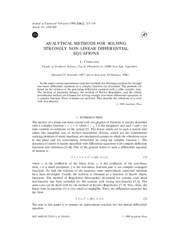 (PDF) Analytical methods for solving strongly non-linear differential ...