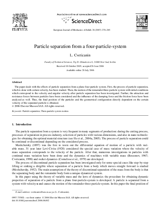 (PDF) Particle separation from a four-particle-system