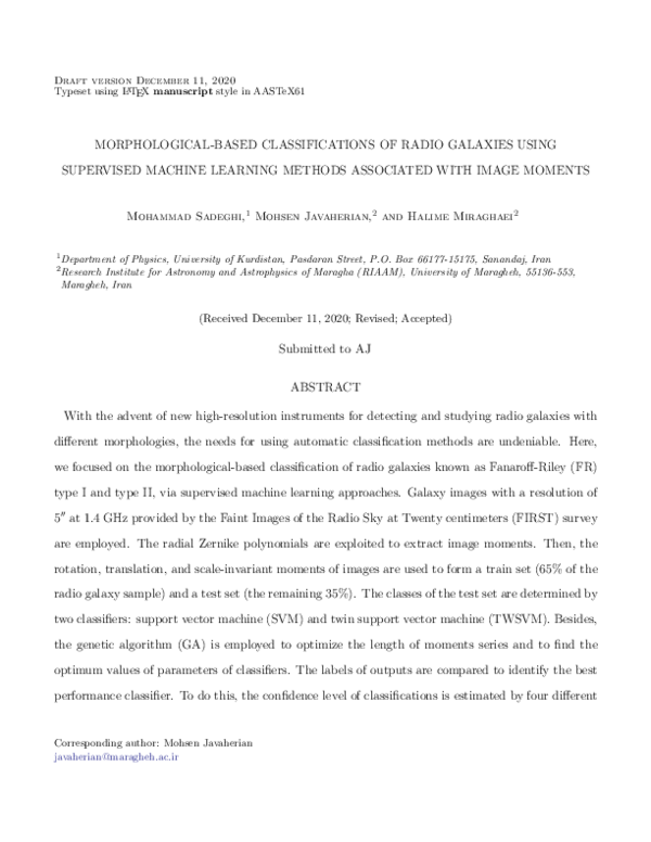(PDF) Morphological-based Classifications of Radio Galaxies Using Supervised Machine-learning ...