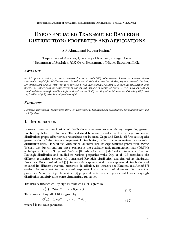 (PDF) Exponentiated Transmuted Rayleigh Distribution: Properties and Applications