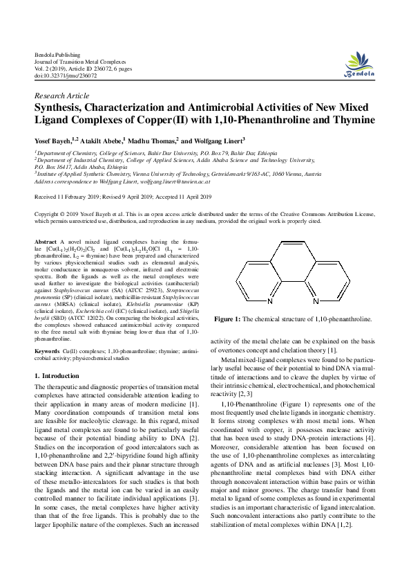 (PDF) Synthesis, Characterization and Antimicrobial Activities of New Mixed Ligand Complexes of ...