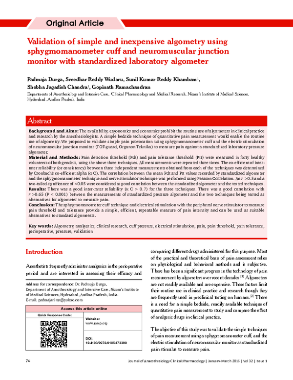 (PDF) Validation of simple and inexpensive algometry using ...