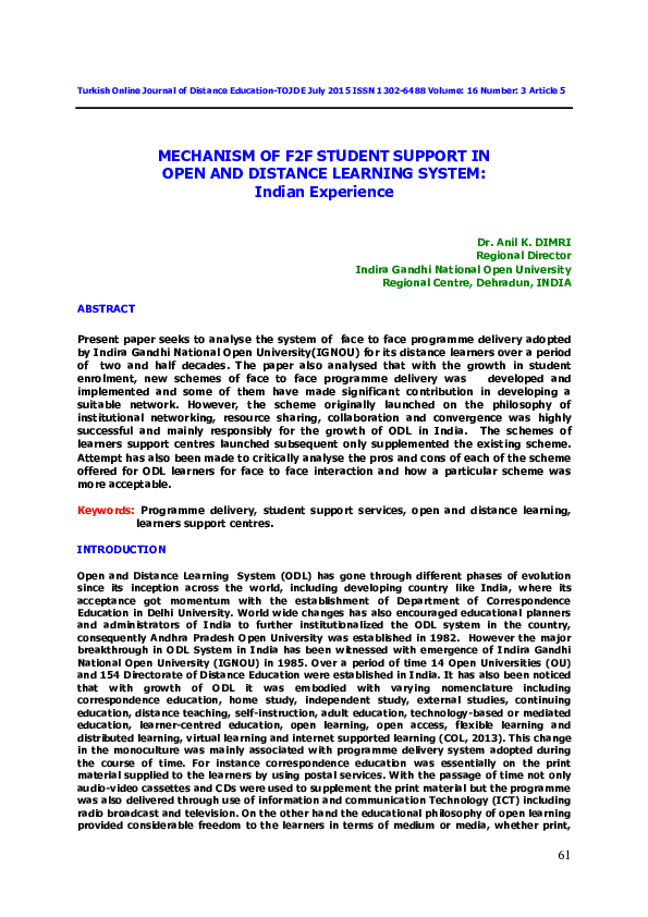 (PDF) Mechanism of F2F Student Support in Open and Distance Learning ...