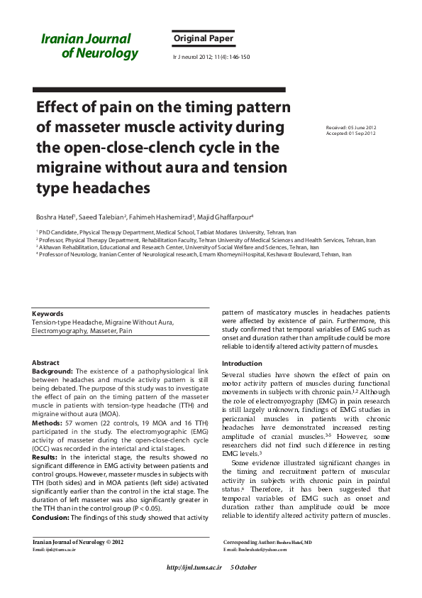 (PDF) Effect of pain on the timing pattern of masseter muscle activity ...
