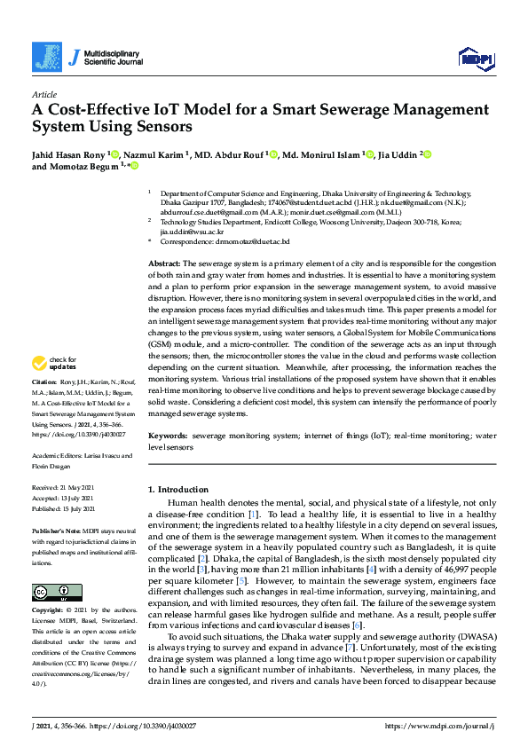 (PDF) A Cost-Effective IoT Model for a Smart Sewerage Management System ...