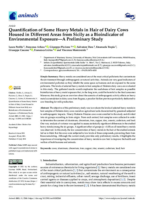 Quantification of Some Heavy Metals in Hair of Dairy Cows Housed in ...