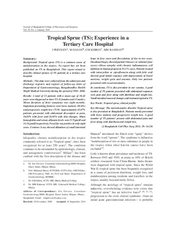 (PDF) Tropical Sprue (TS); Experience in a Tertiary Care Hospital
