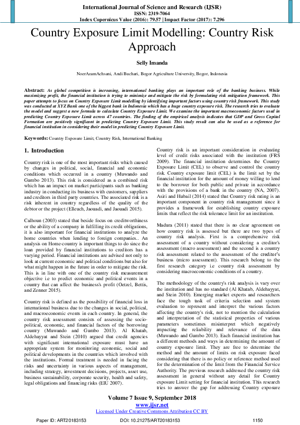 (PDF) Country Exposure Limit Modelling : Country Risk Approach