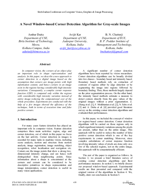 Pdf A Novel Window Based Corner Detection Algorithm For Gray Scale Images Ambar Dutta 