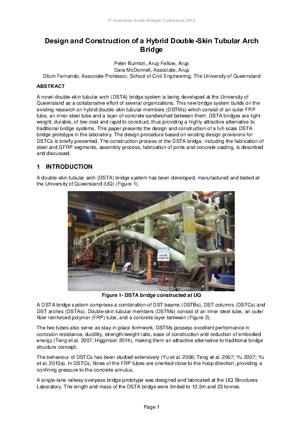 (PDF) Design and construction of a hybrid double-skin tubular arch bridge