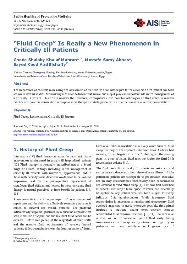 (PDF) “ Fluid Creep ” Is Really a New Phenomenon in Critically Ill Patients