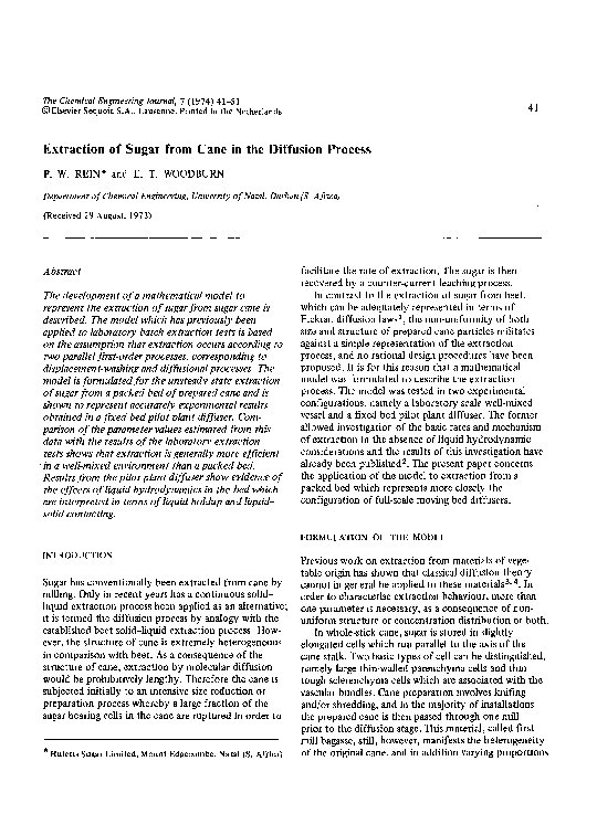 (PDF) Extraction of sugar from cane in the diffusion process