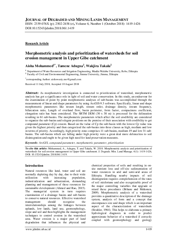 (PDF) Morphometric analysis and prioritization of watersheds for soil ...
