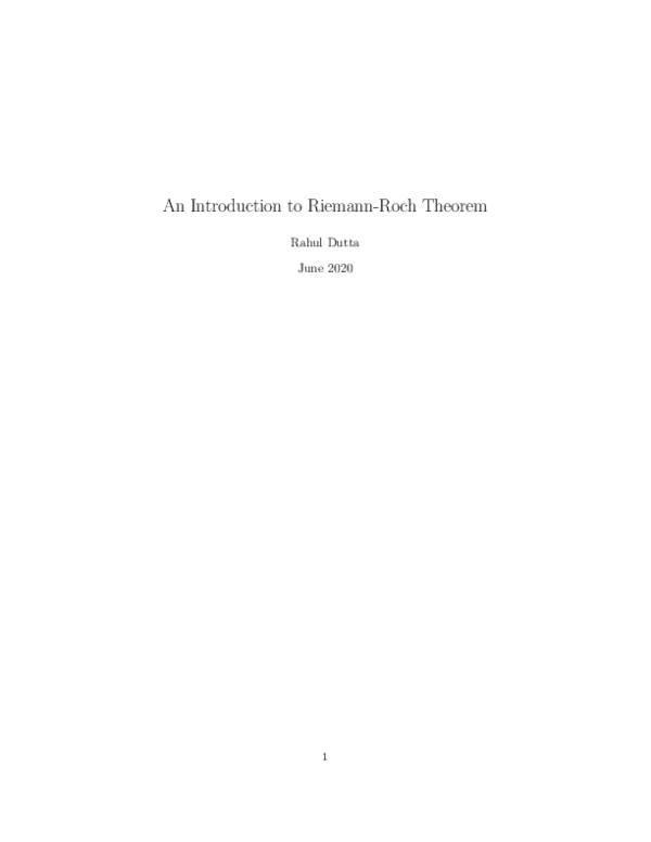 (PDF) An Introduction to Riemann-Roch Theorem