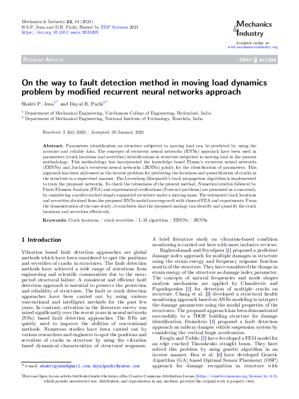 Pdf On The Way To Fault Detection Method In Moving Load Dynamics Problem By Modified Recurrent