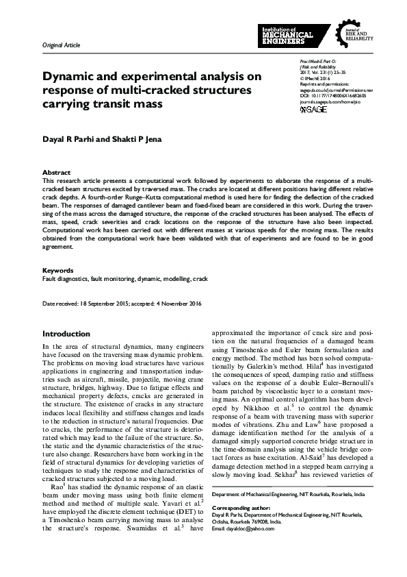 (PDF) Dynamic and experimental analysis on response of multi-cracked structures carrying transit ...