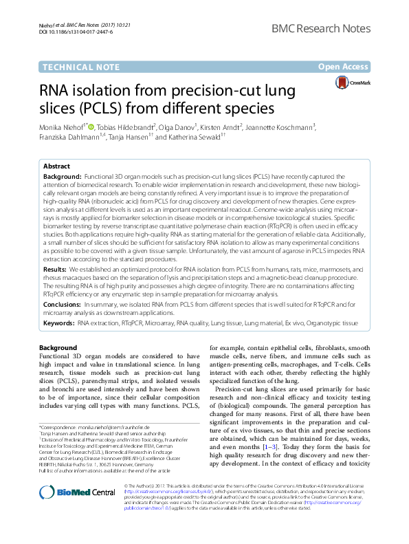 (PDF) RNA isolation from precision-cut lung slices (PCLS) from ...