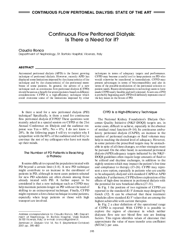 (PDF) Continuous Flow Peritoneal Dialysis: Is There a Need for it?