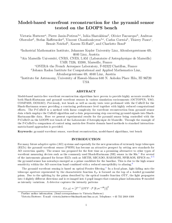Pdf Model Based Wavefront Reconstruction For The Pyramid Sensor