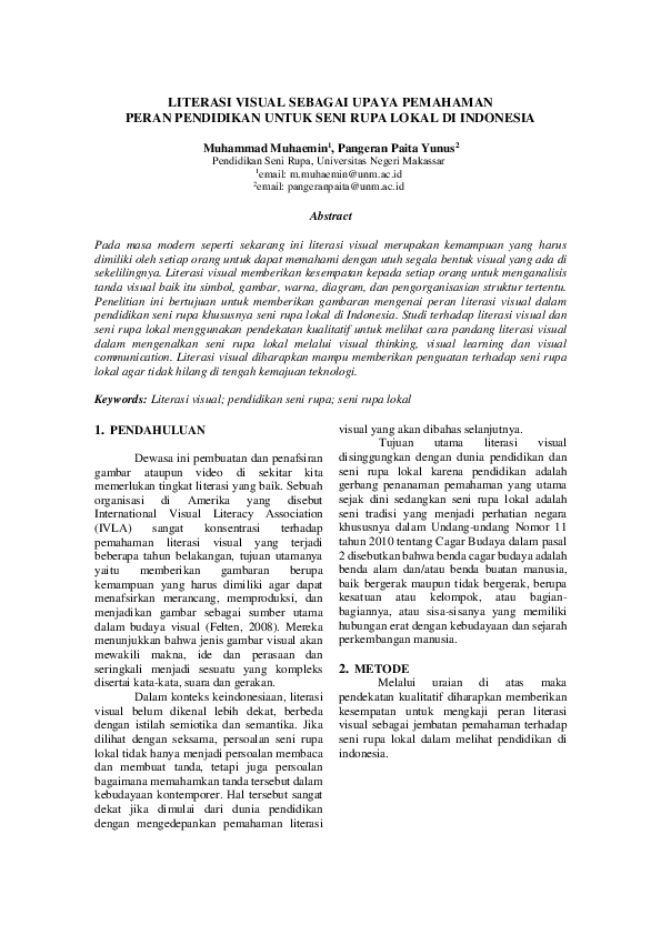(PDF) LITERASI VISUAL SEBAGAI UPAYA PEMAHAMAN PERAN PENDIDIKAN UNTUK ...