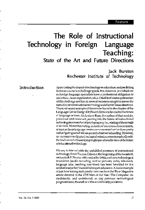 (PDF) The Role of lnstructional Technology in Foreign Language Teaching