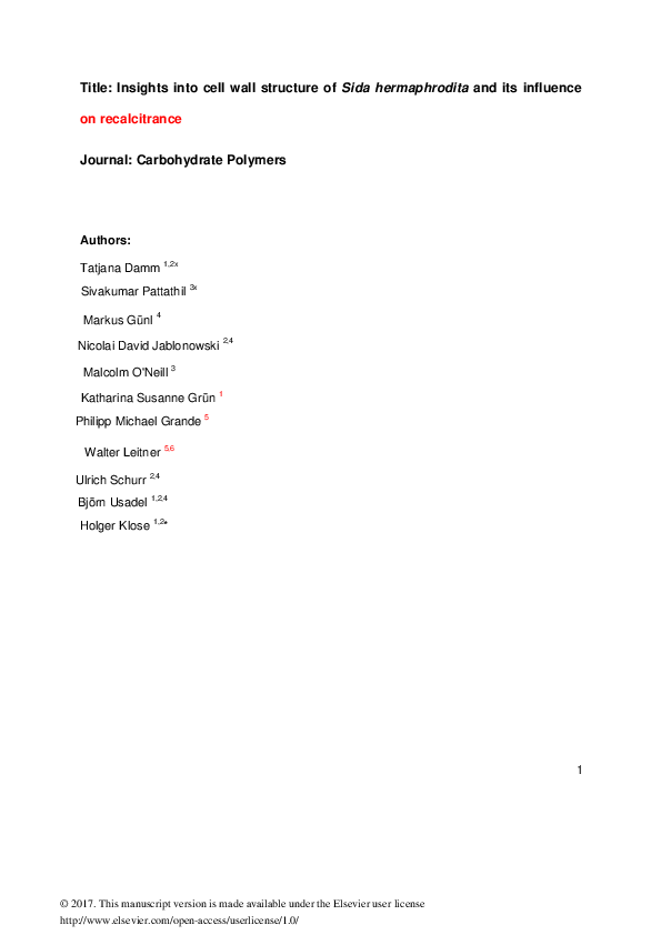 (PDF) Insights into cell wall structure of Sida hermaphrodita and its ...