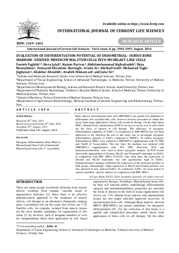 (PDF) Endometrial vs. Bone Marrow MSCs: Myogenic Differentiation Evaluation