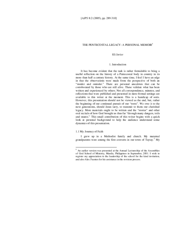 (PDF) Eli Javier - The Pentecostal Legacy: A Personal Memoir (pp. 289-306)