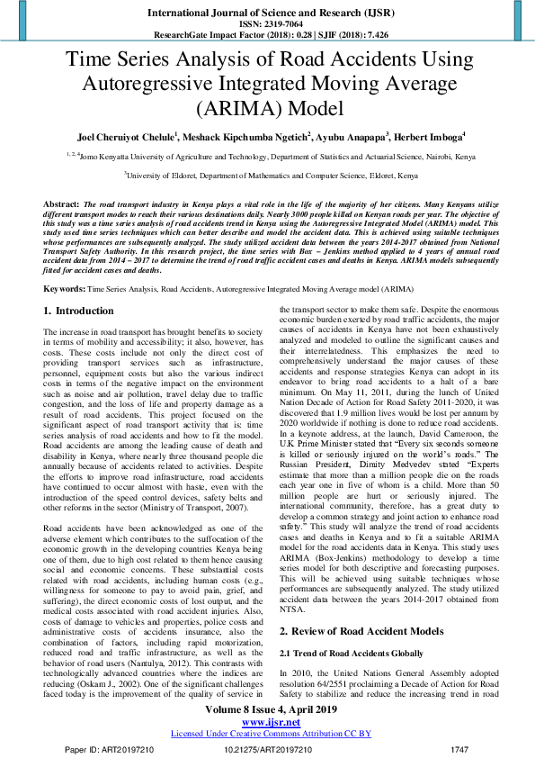 Pdf Time Series Analysis Of Road Accidents Using Autoregressive Integrated Moving Average